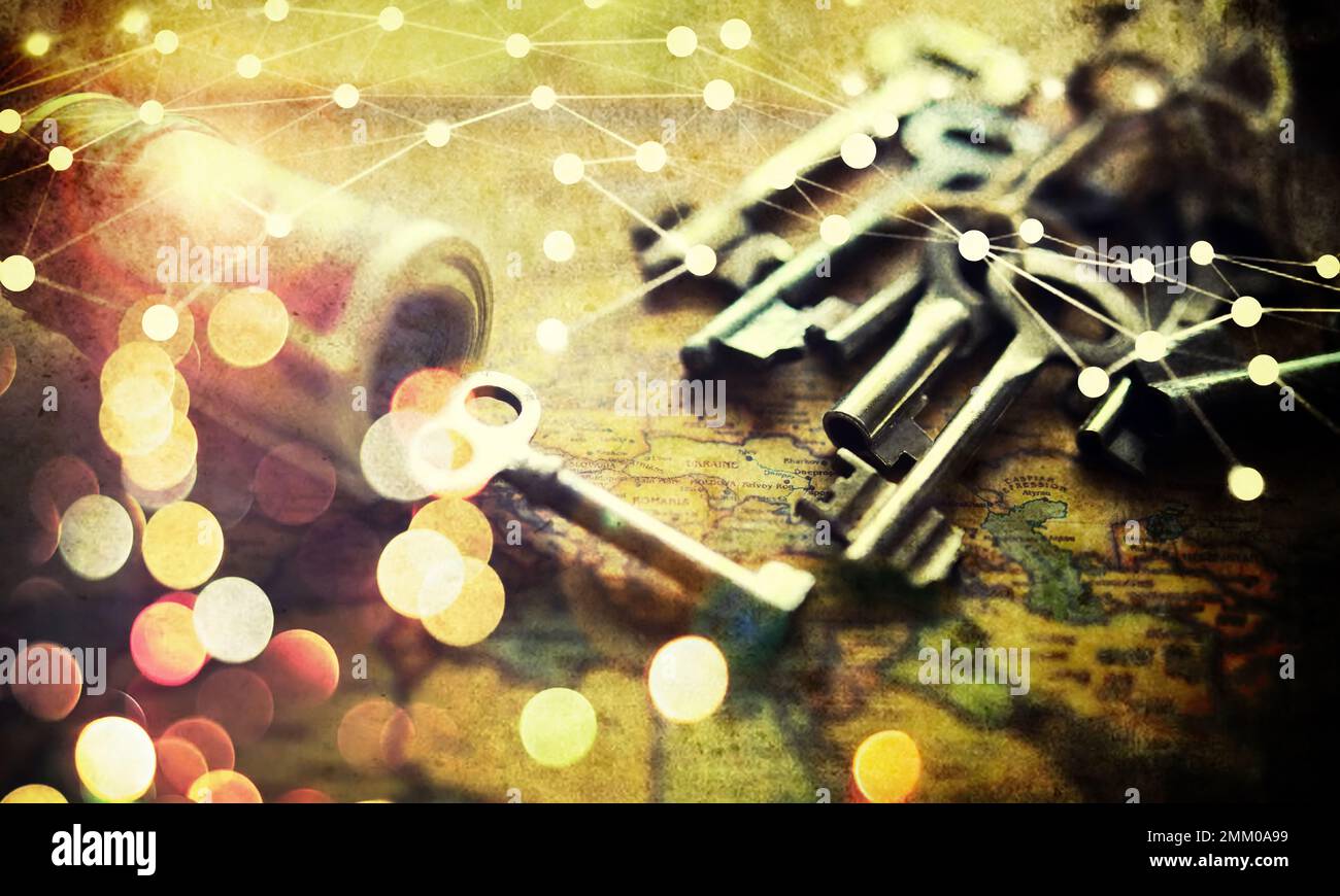 International world management concept.Background with compass, vintage ...