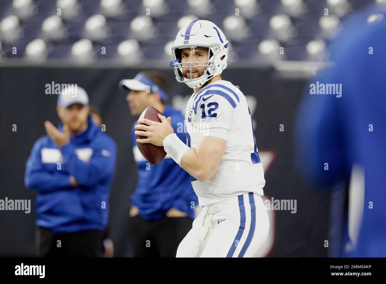 Indianapolis Colts quarterback Andrew Luck (12) warms up before an NFL ...