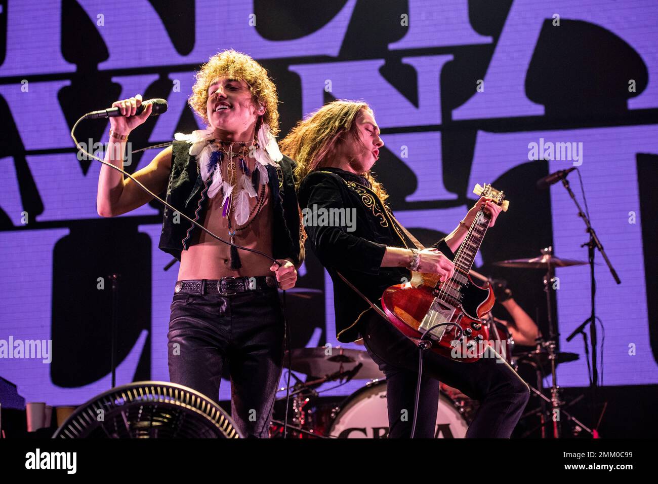 Josh Kiszka, left, and Jake Kiszka of Greta Van Fleet performs at the ...