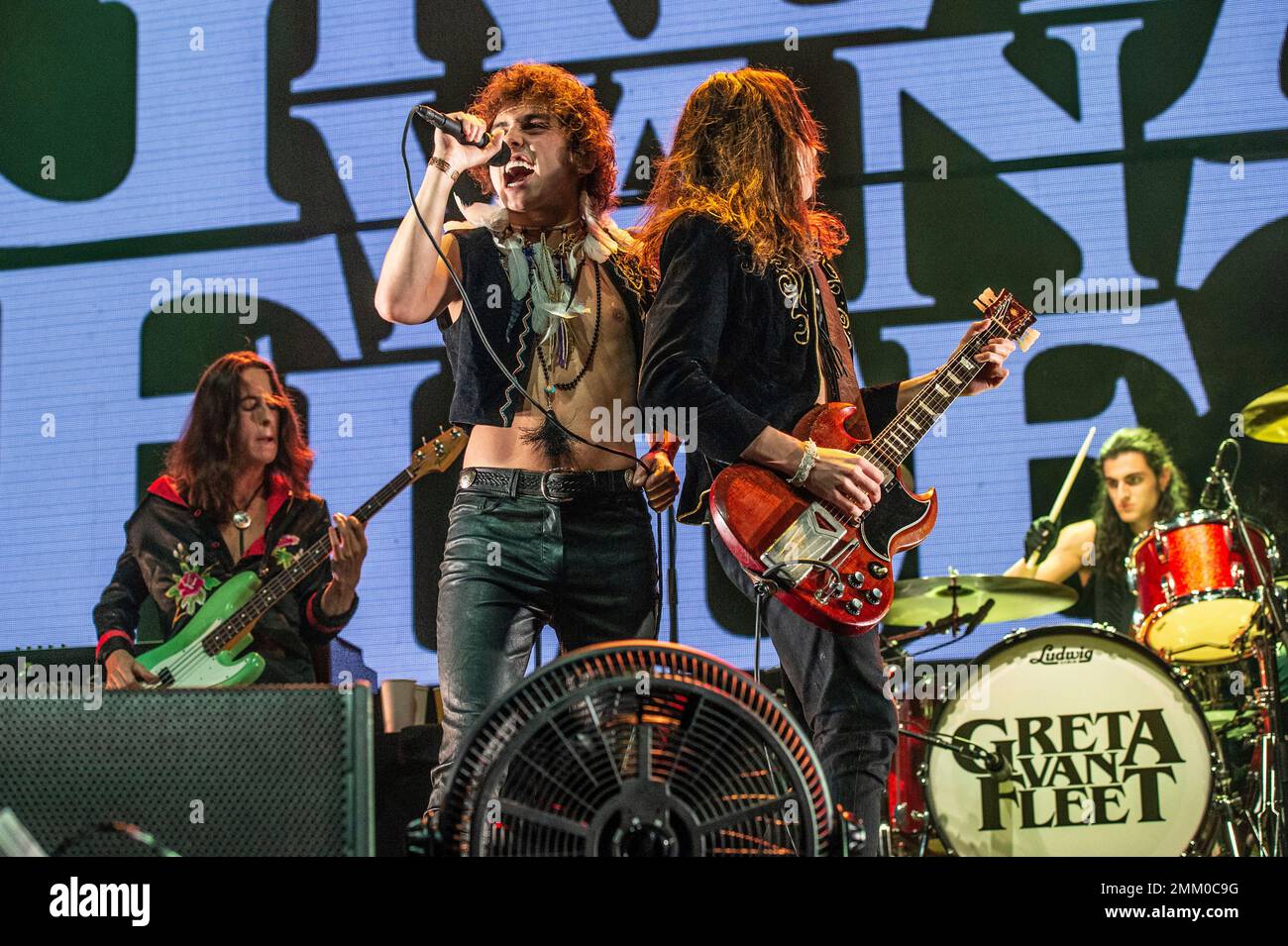 Josh Kiszka, left, and Jake Kiszka of Greta Van Fleet perform at the ...