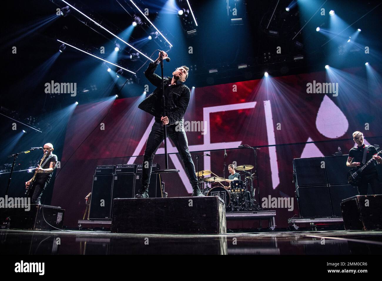 Hunter Burgan, from left, Davey Havok and Jade Puget of AFI perform at ...