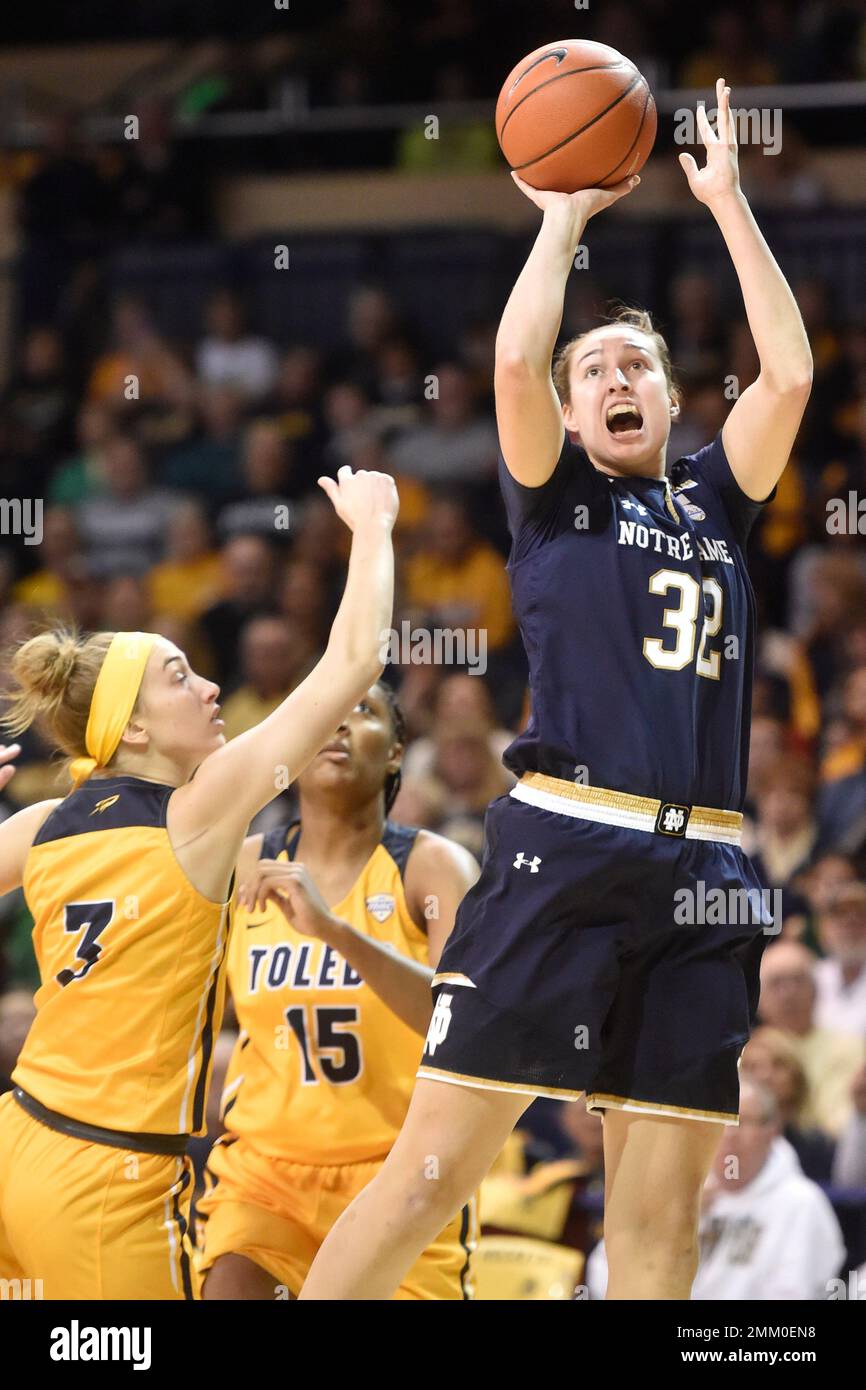 Notre Dame forward Jessica Shepard (32) shoots beside Toledo guard ...