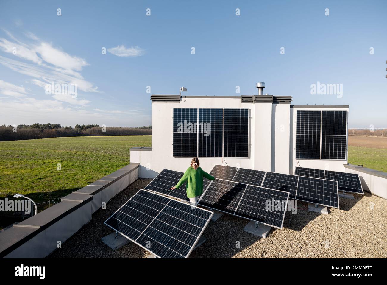 Solar power plant installed on rooftop Stock Photo - Alamy