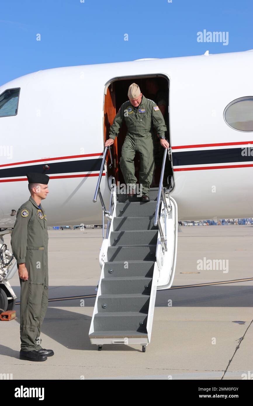 Chief of Naval Operations ADM Mike Gilday deplanes at the beginning of ...