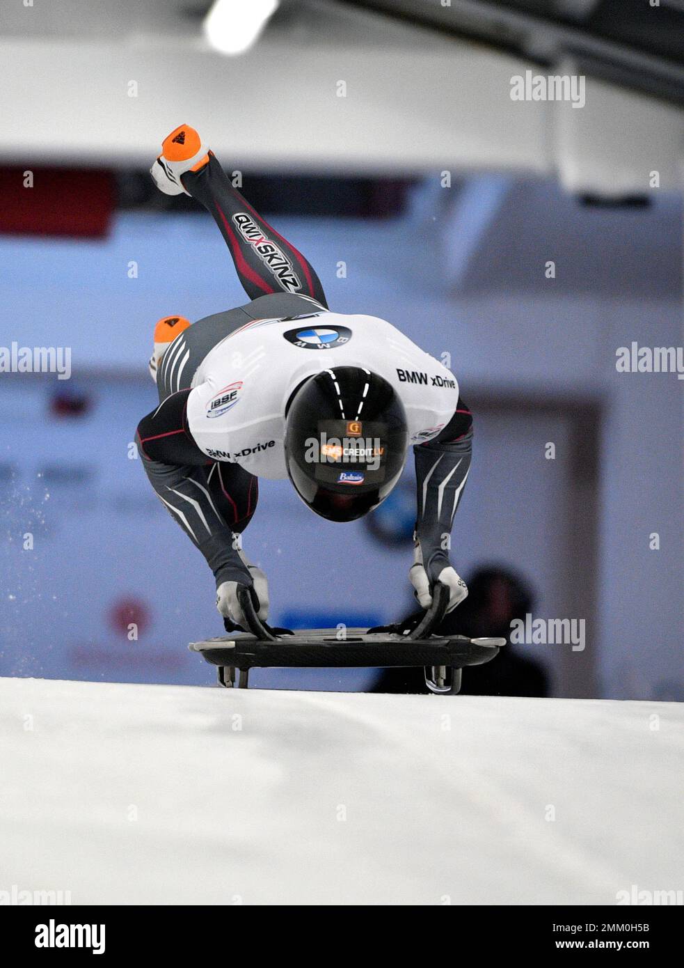 Martins Dukurs of Latvia start his first run of the men's skeleton ...