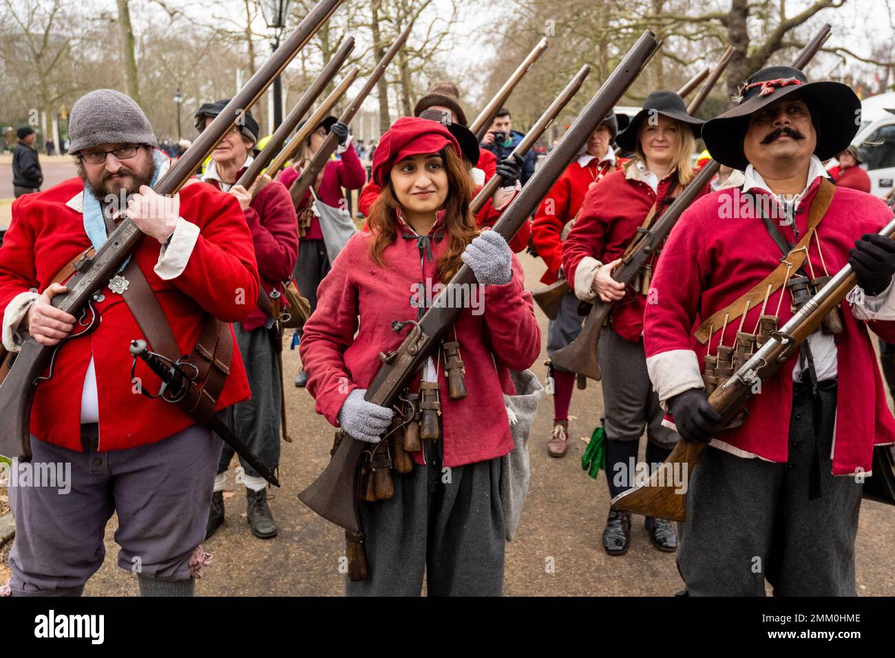 London, UK. 29 January 2023. Members of The King’s Army (the royalist ...