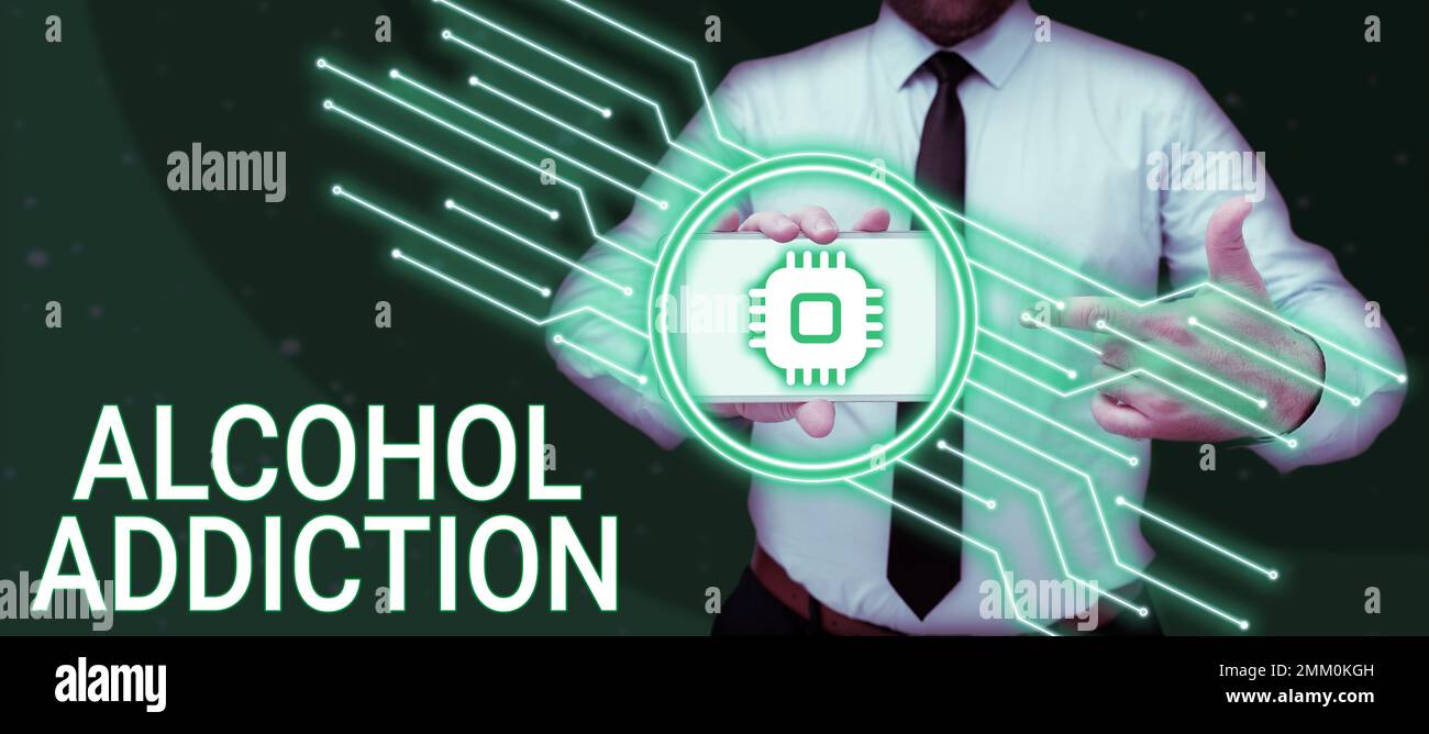Conceptual caption Alcohol Addiction. Business showcase characterized ...