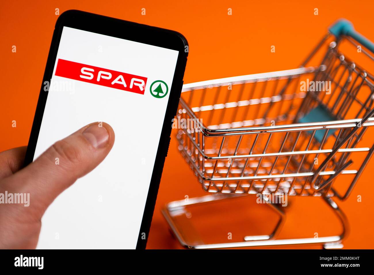 Poland. 23rd Jan, 2023. In this photo illustration a Spar logo seen ...