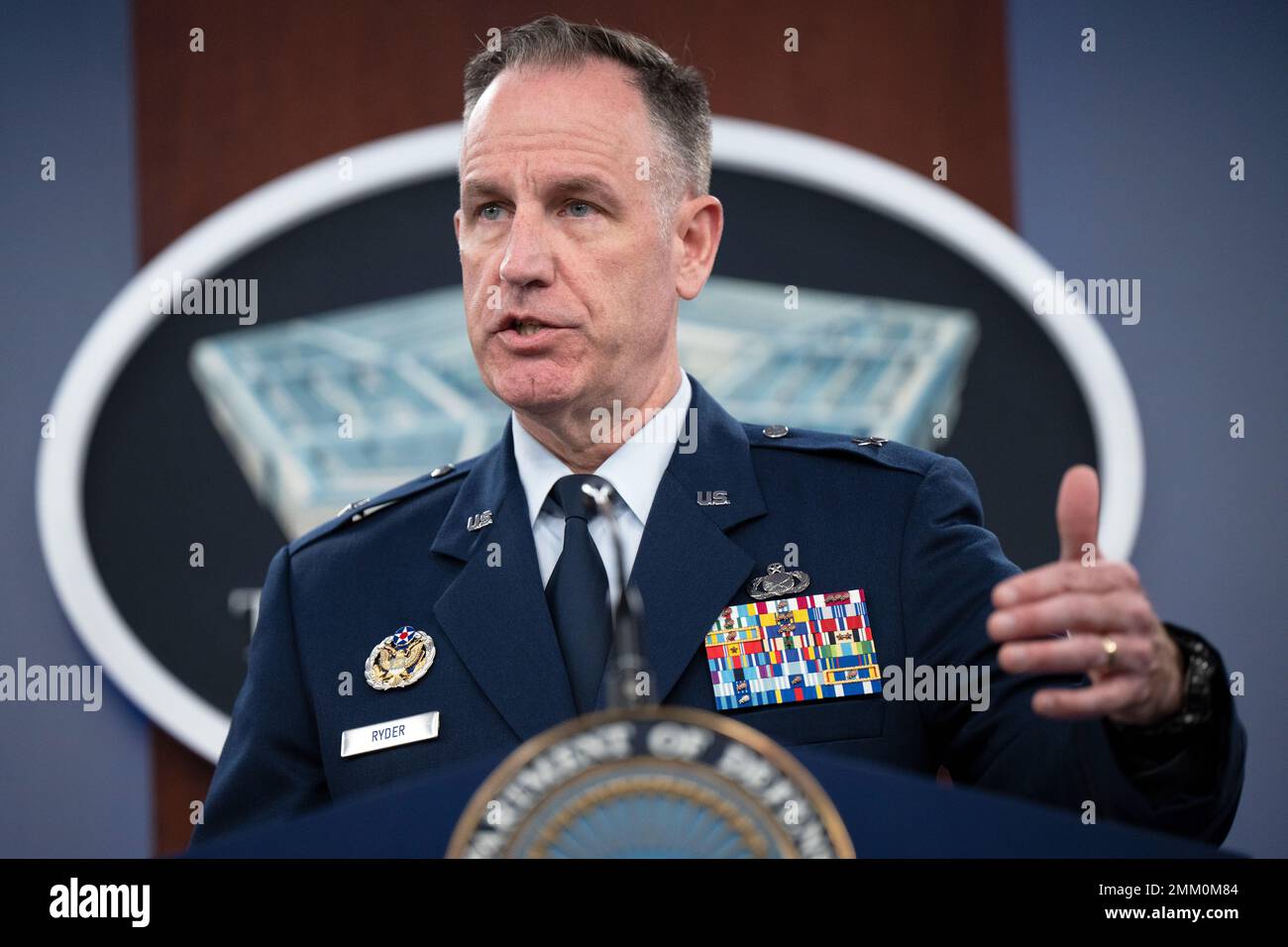 Pentagon Press Secretary Air Force Brig. Gen. Pat Ryder briefs the ...