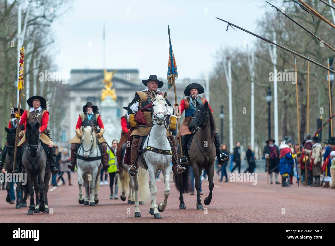 London, UK. 29 January 2023. Mounted members of The King’s Army (the ...