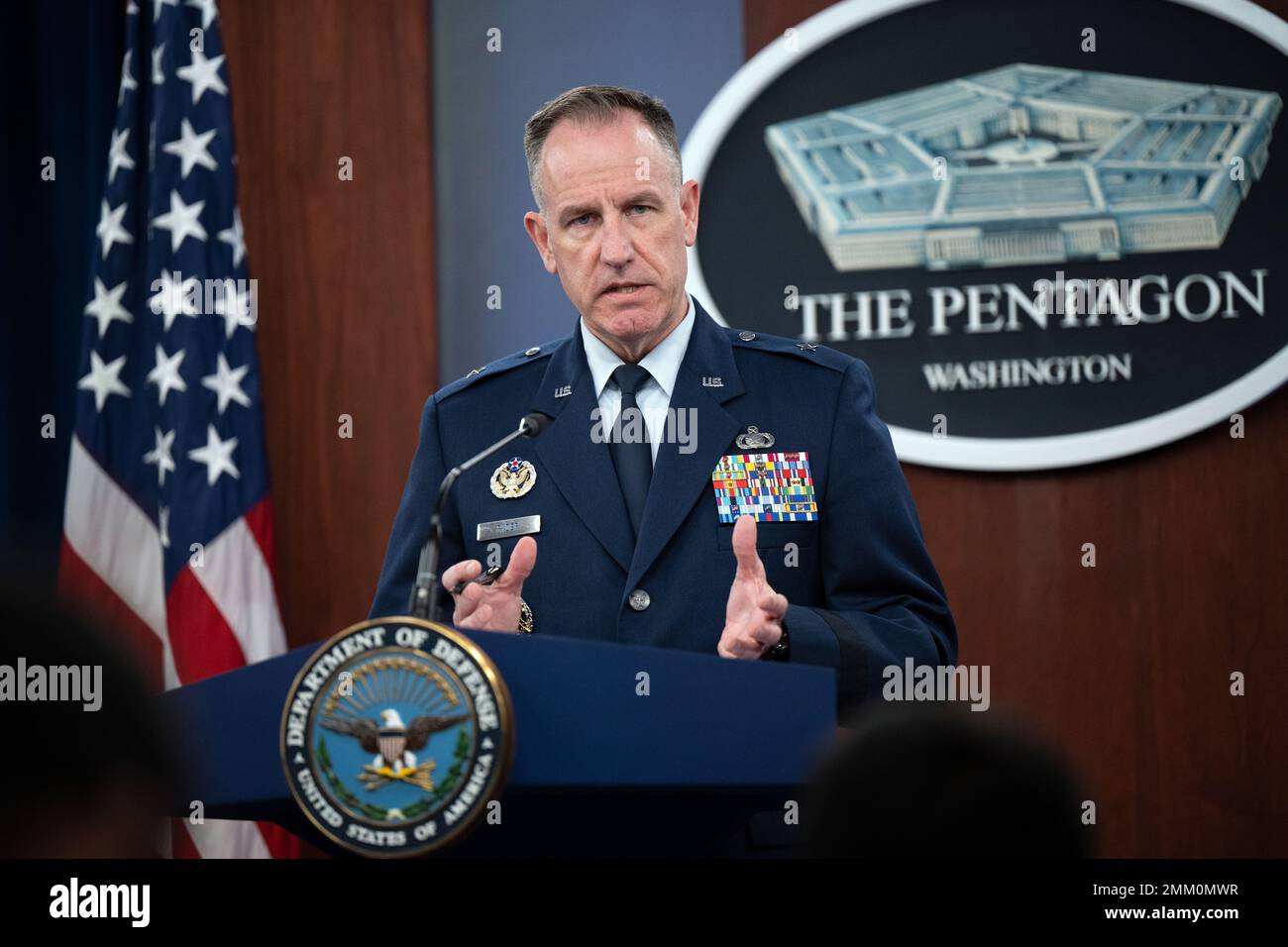Pentagon Press Secretary Air Force Brig. Gen. Pat Ryder briefs the media in the Pentagon ...