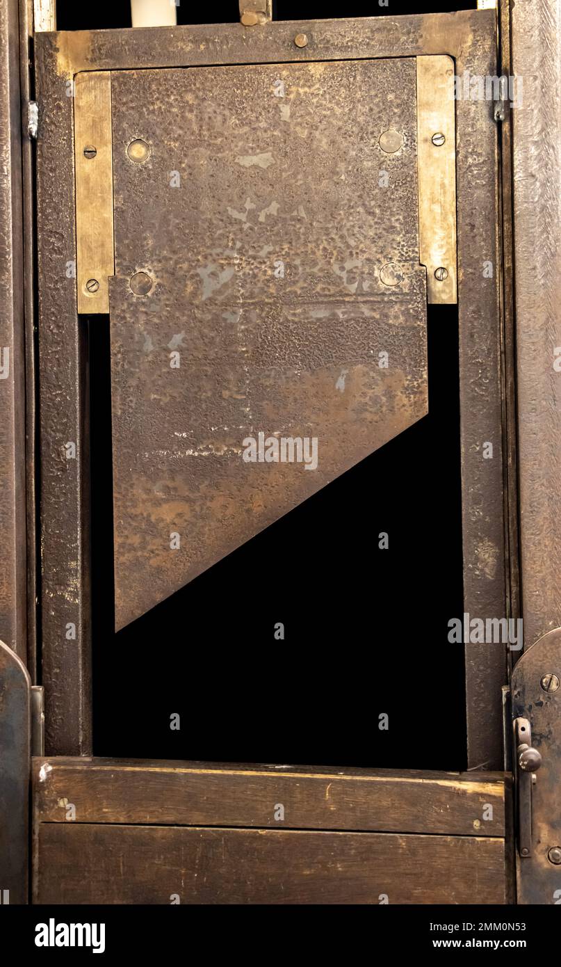 Historical guillotine on a black background Stock Photo - Alamy
