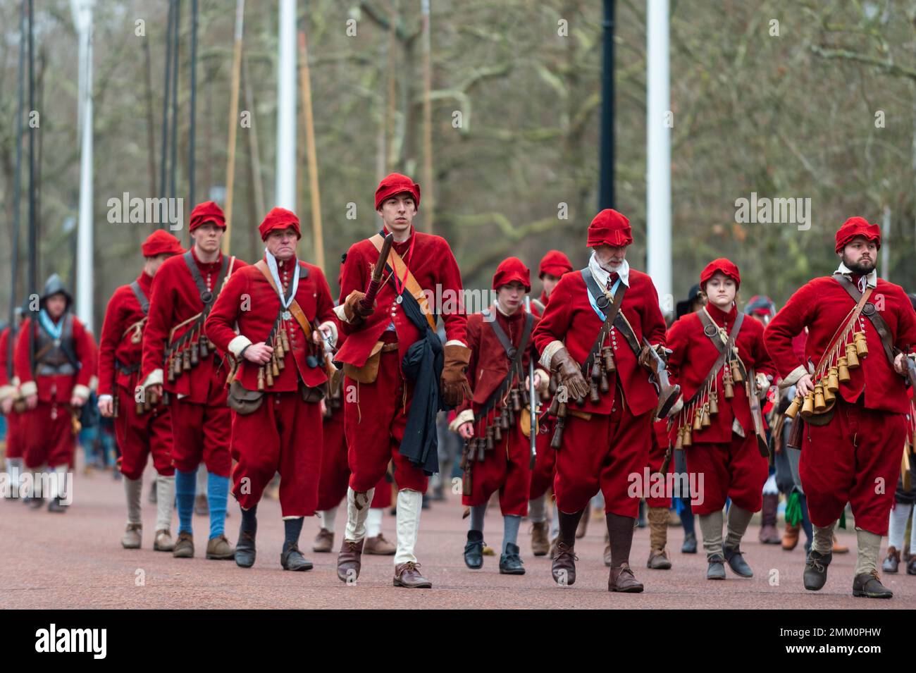 London, UK. 29 January 2023. Members of The King’s Army (the royalist ...