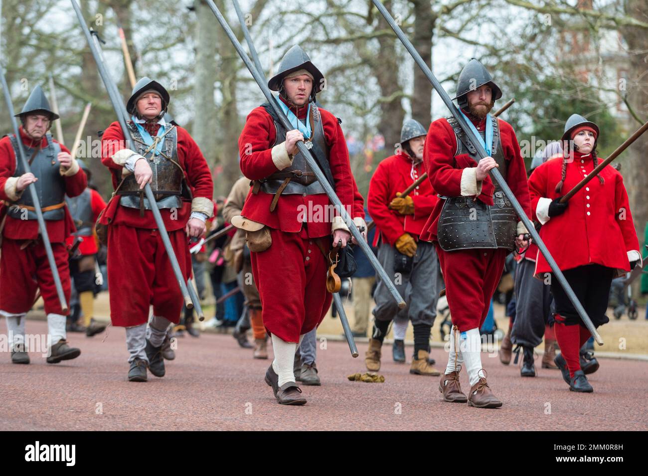 London, UK. 29 January 2023. Members of The King’s Army (the royalist ...