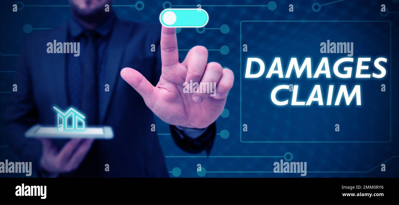 Sign displaying Damages Claim. Internet Concept Demand Compensation ...