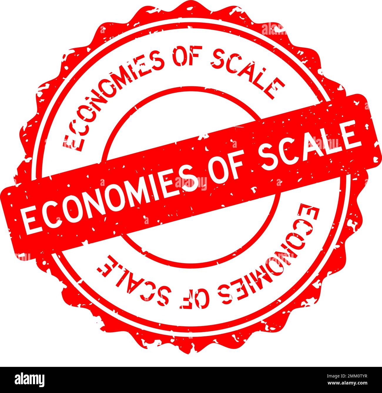 Grunge red economies of scale word round rubber seal stamp on white ...