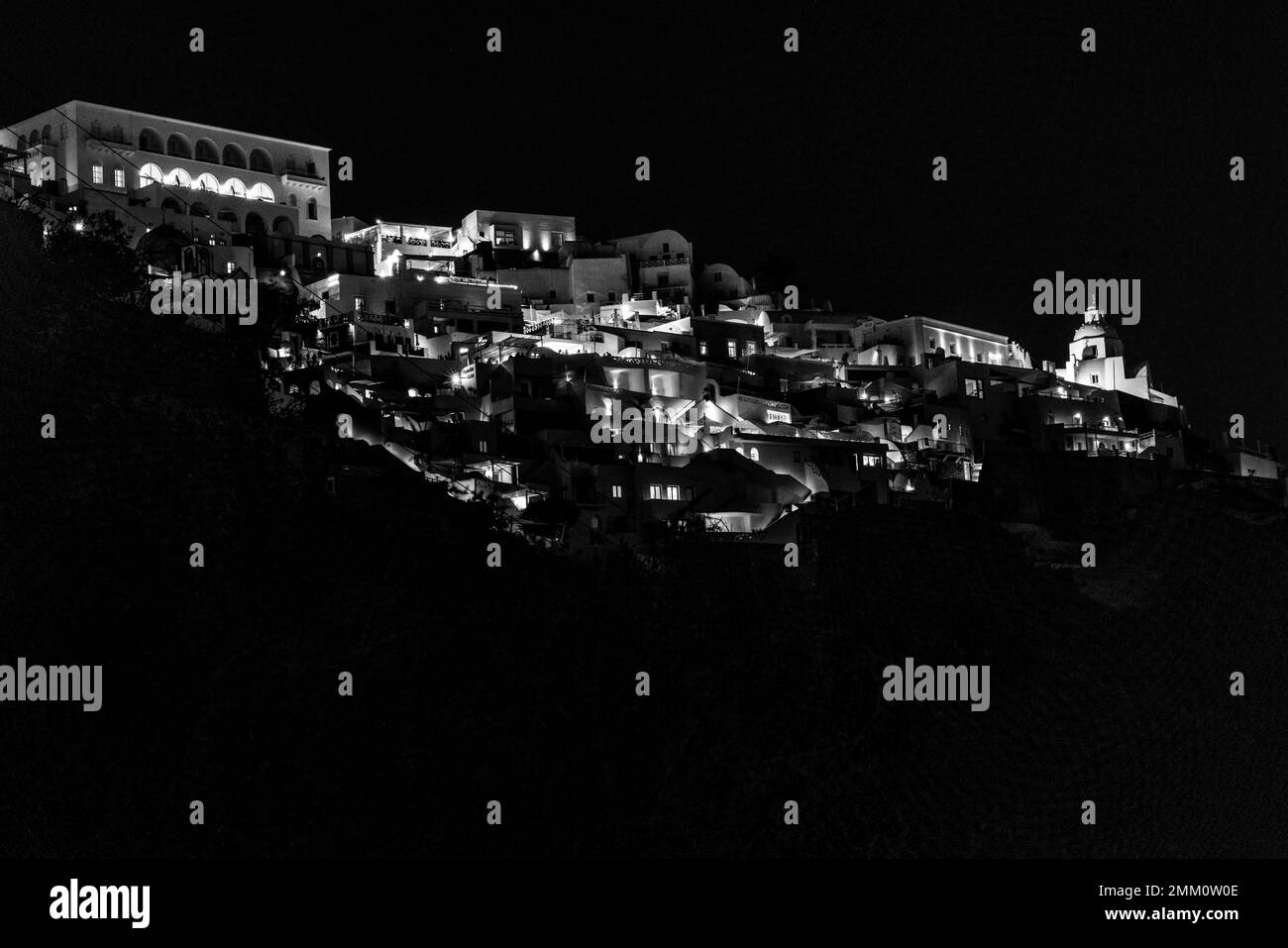 the city of Fira, Santorini, Greece at night Stock Photo - Alamy