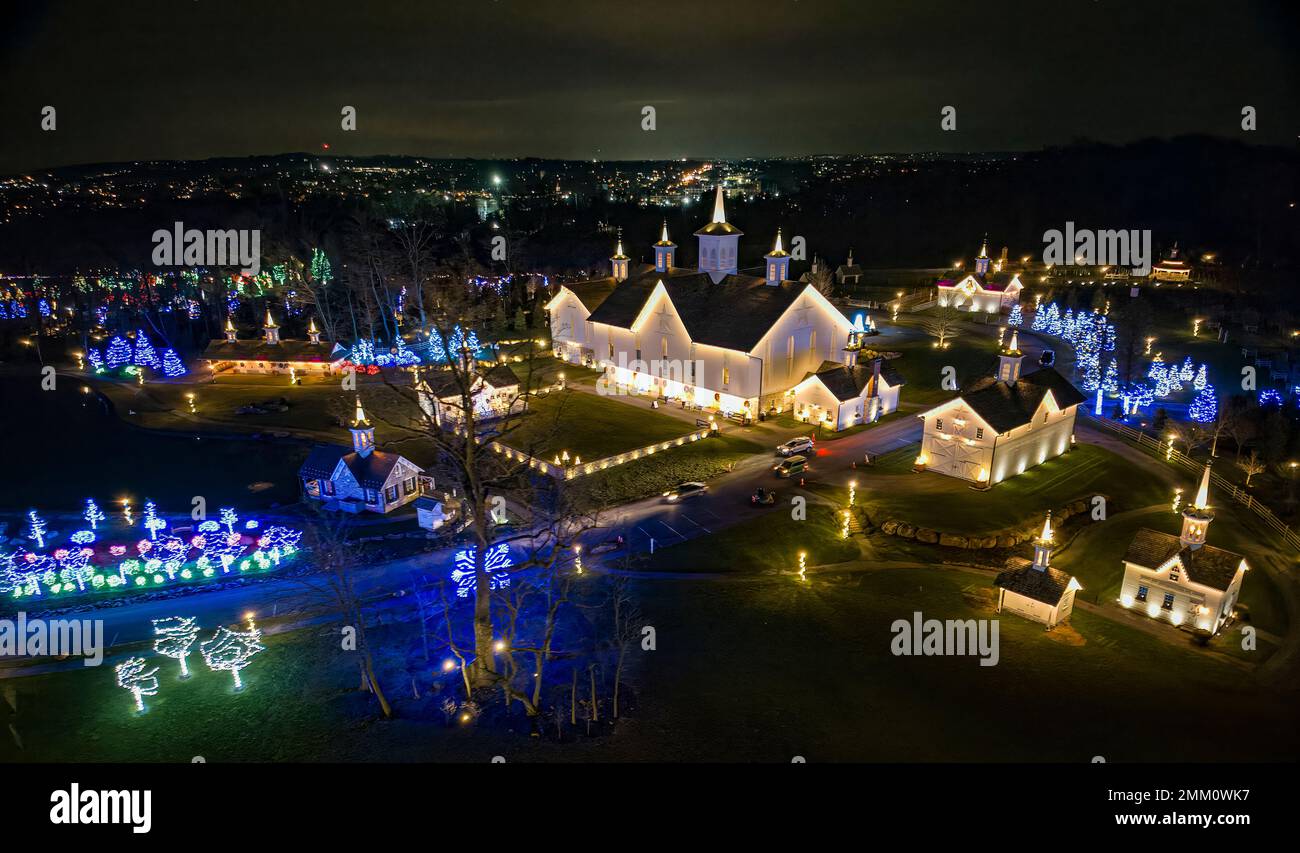 An Aerial View of a Large Christmas Drive Thru Display, with Multi ...
