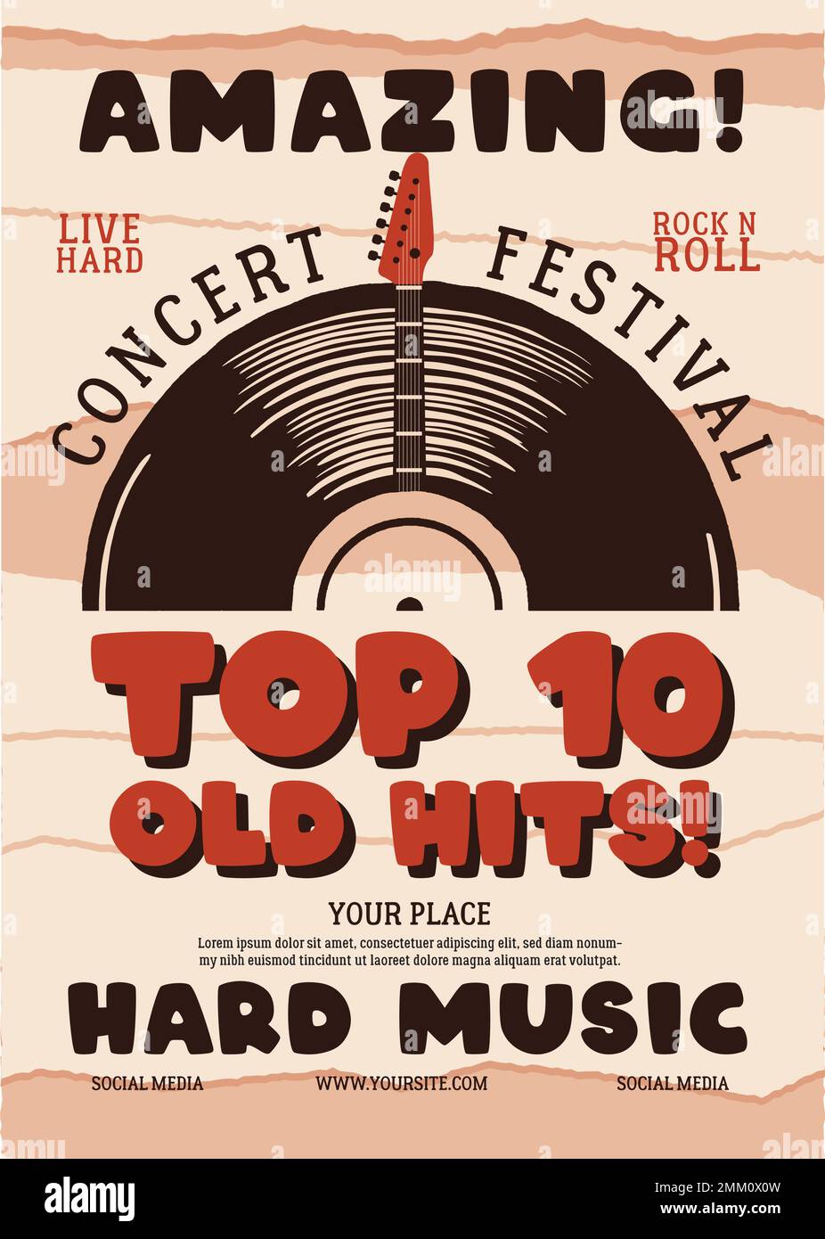 Retro Music Social media A4 flyer template with vintage vinyl plate and ...