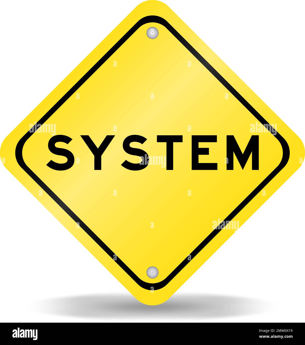 Yellow color transportation sign with word system on white background ...