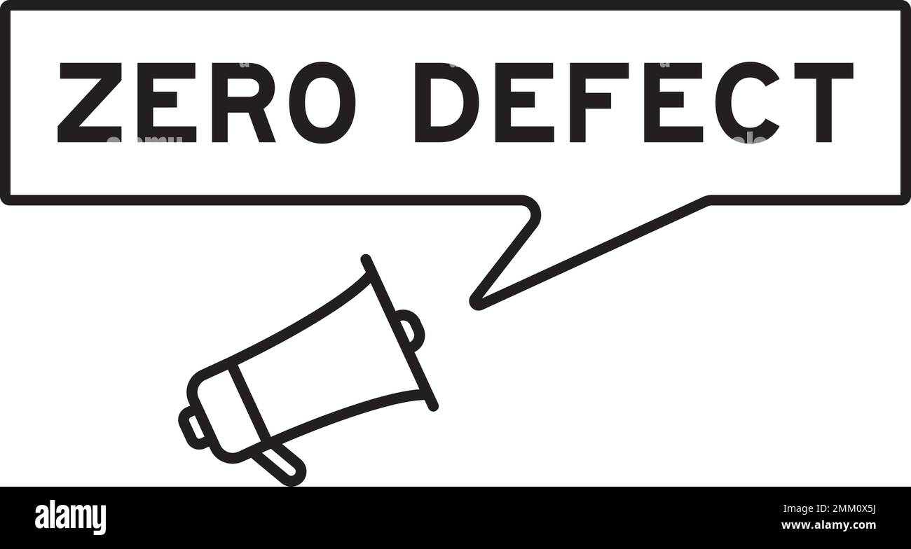 Megaphone icon with speech bubble in word zero defect on white ...