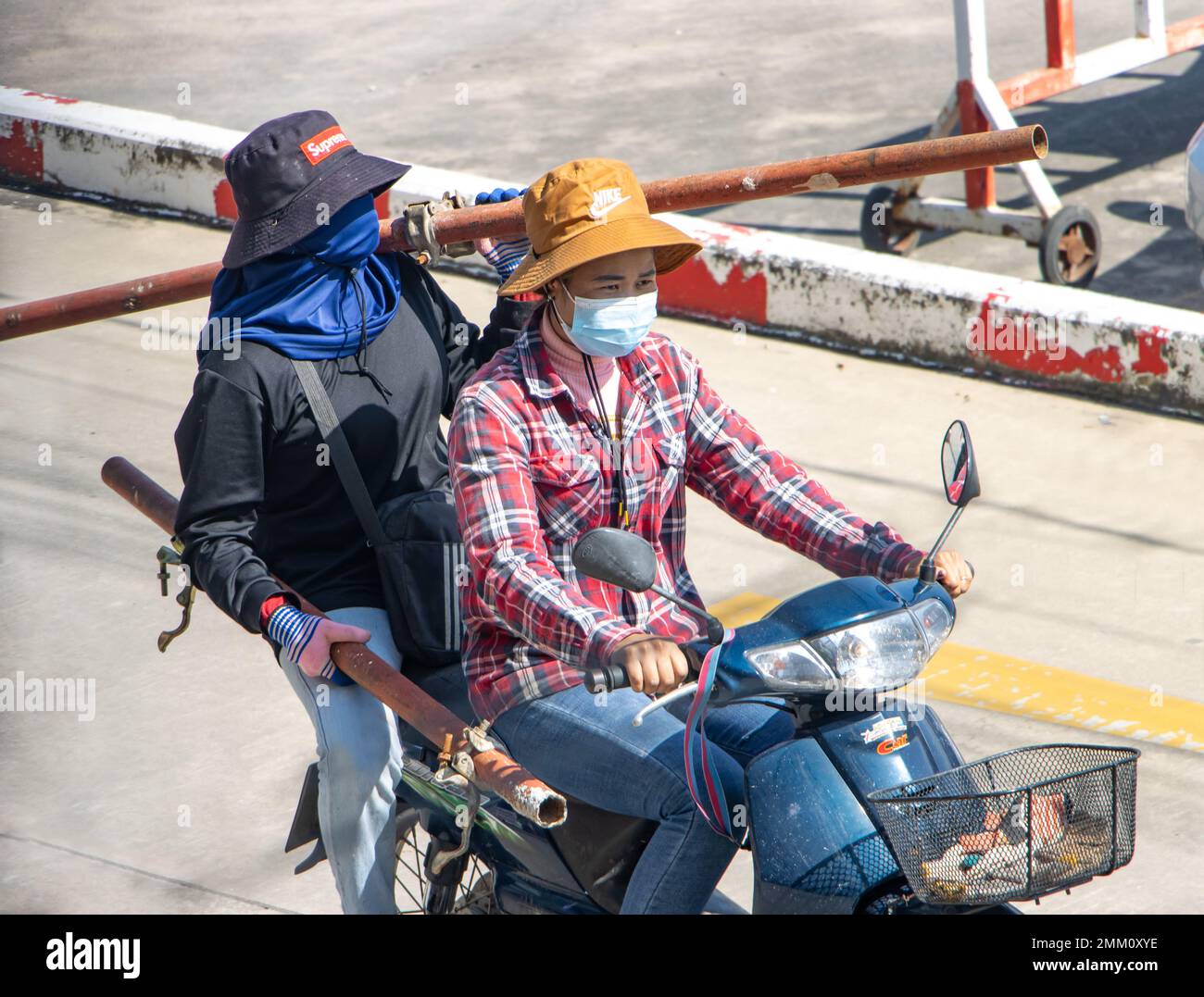 SAMUT PRAKAN, THAILAND, OCT 12 2022, A pair of female construction ...