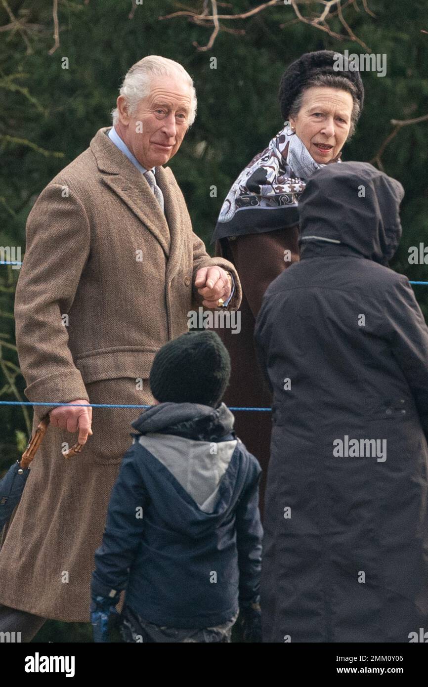 King Charles III and the Princess Royal arrive to attend a church ...