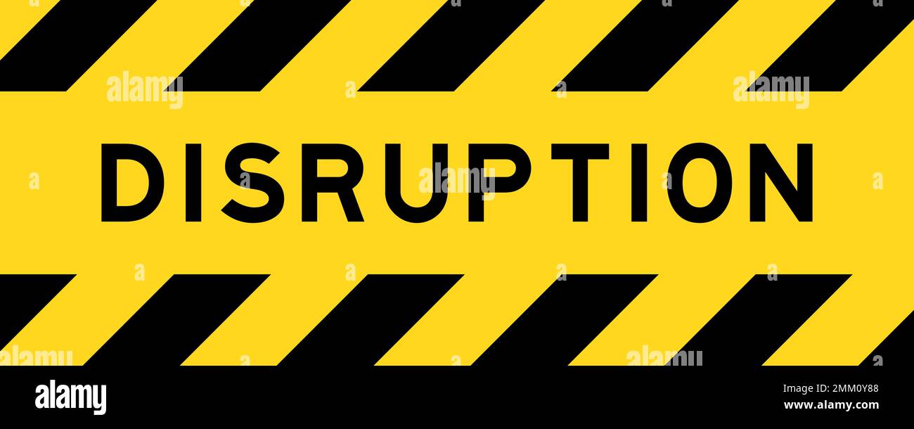 Yellow and black color with line striped label banner with word ...