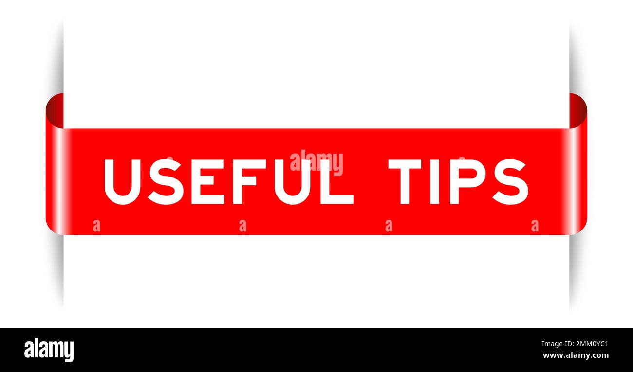Red color inserted label banner with word useful tips on white ...