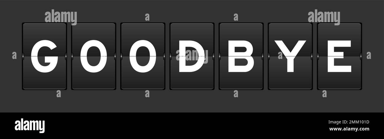 Black color analog flip board with word goodbye on gray background ...