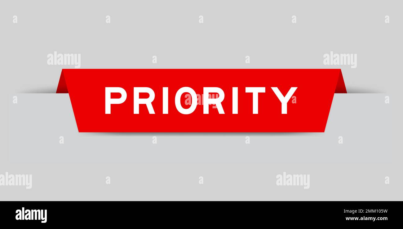 Red color inserted label with word priority on gray background Stock ...