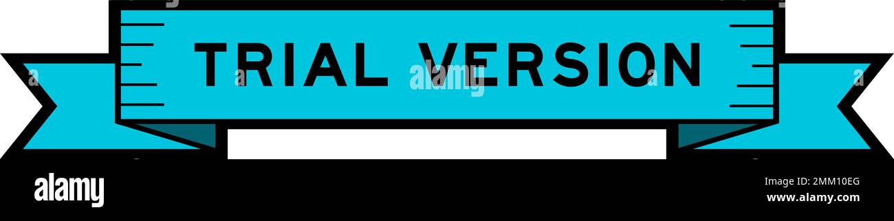 Ribbon label banner with word trial version in blue color on white ...
