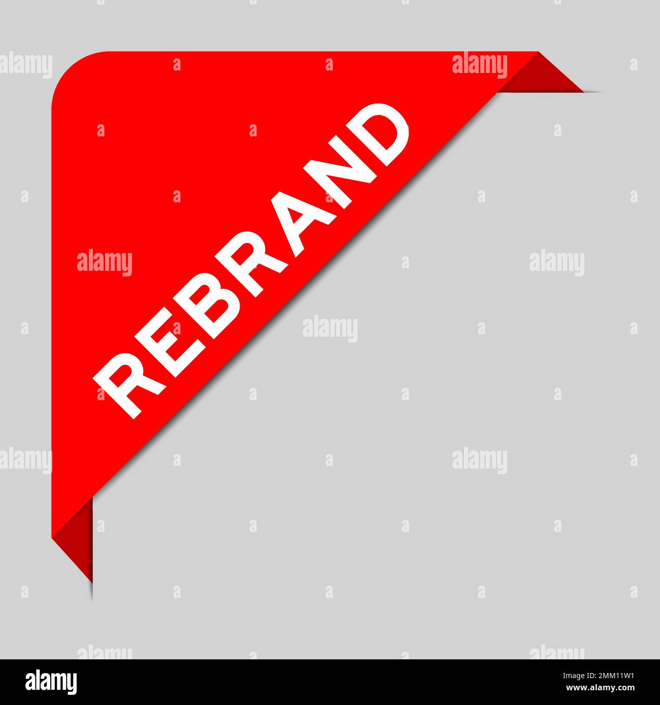 Red color of corner label banner with word rebrand on gray background ...