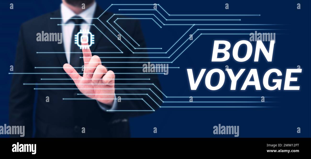 Hand writing sign Bon Voyage. Business overview Used express good ...