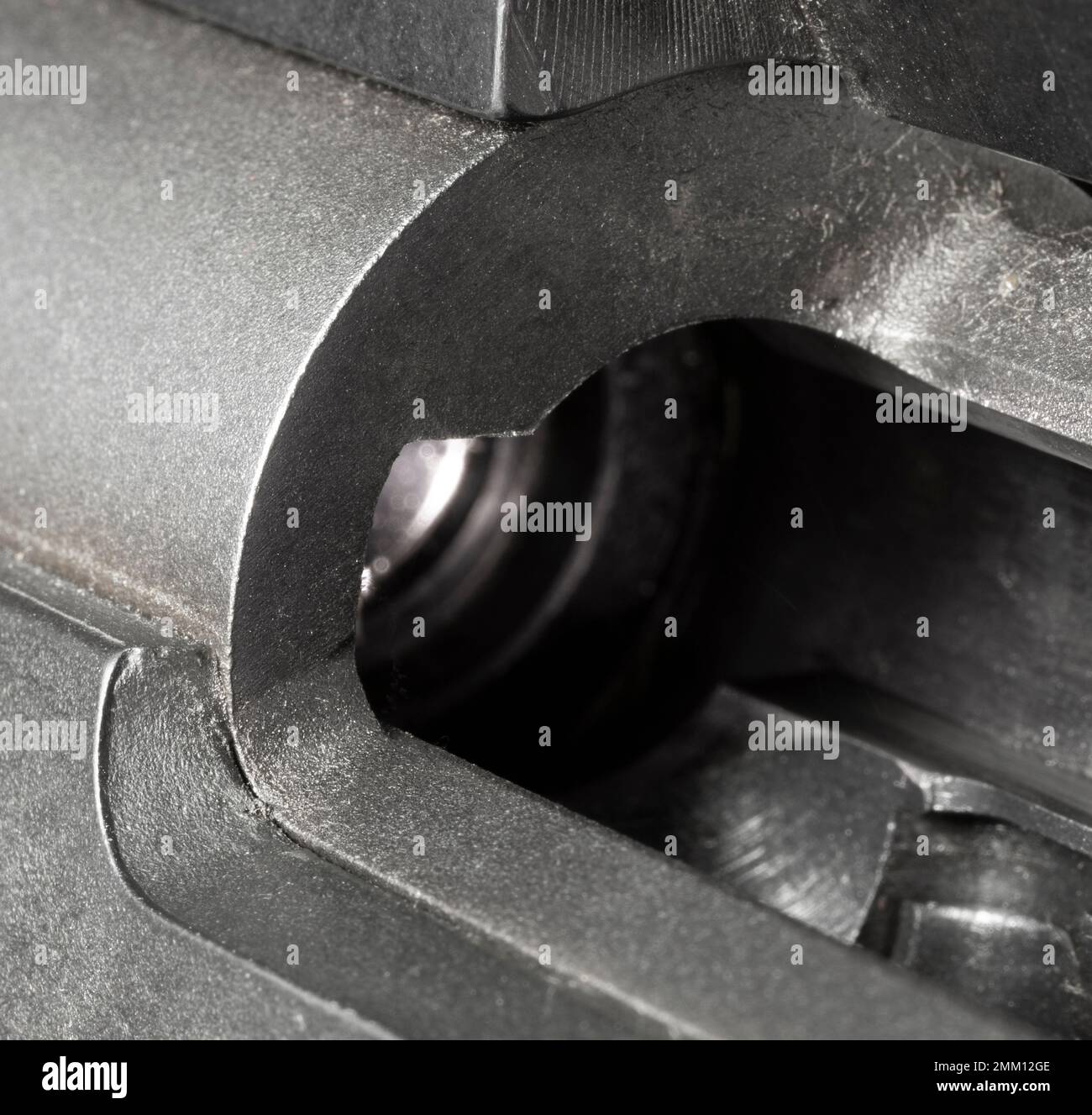 No cartridge inside a bolt action rifle chamber with light coming ...