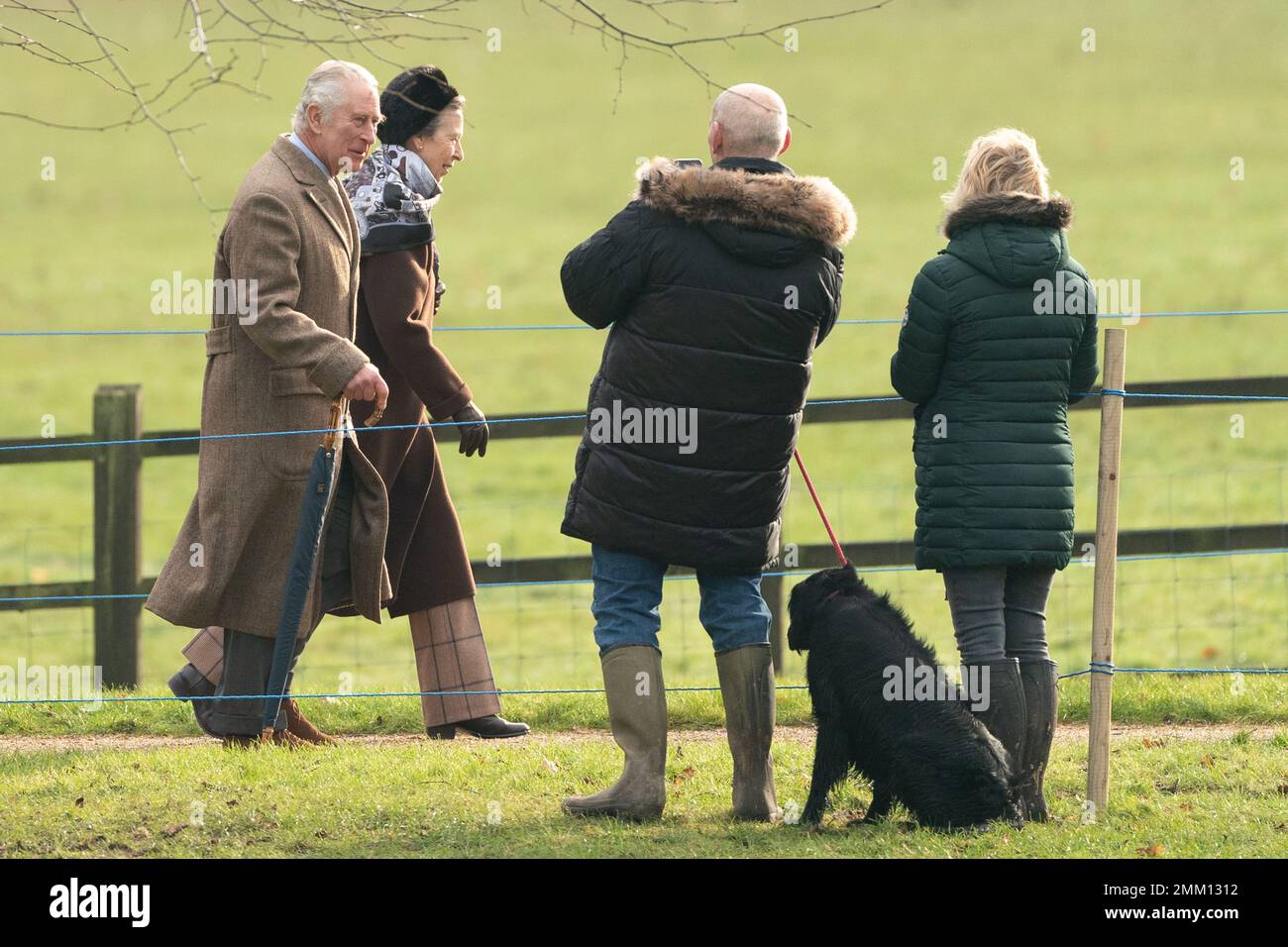 King Charles III and the Princess Royal arrive to attend a church ...