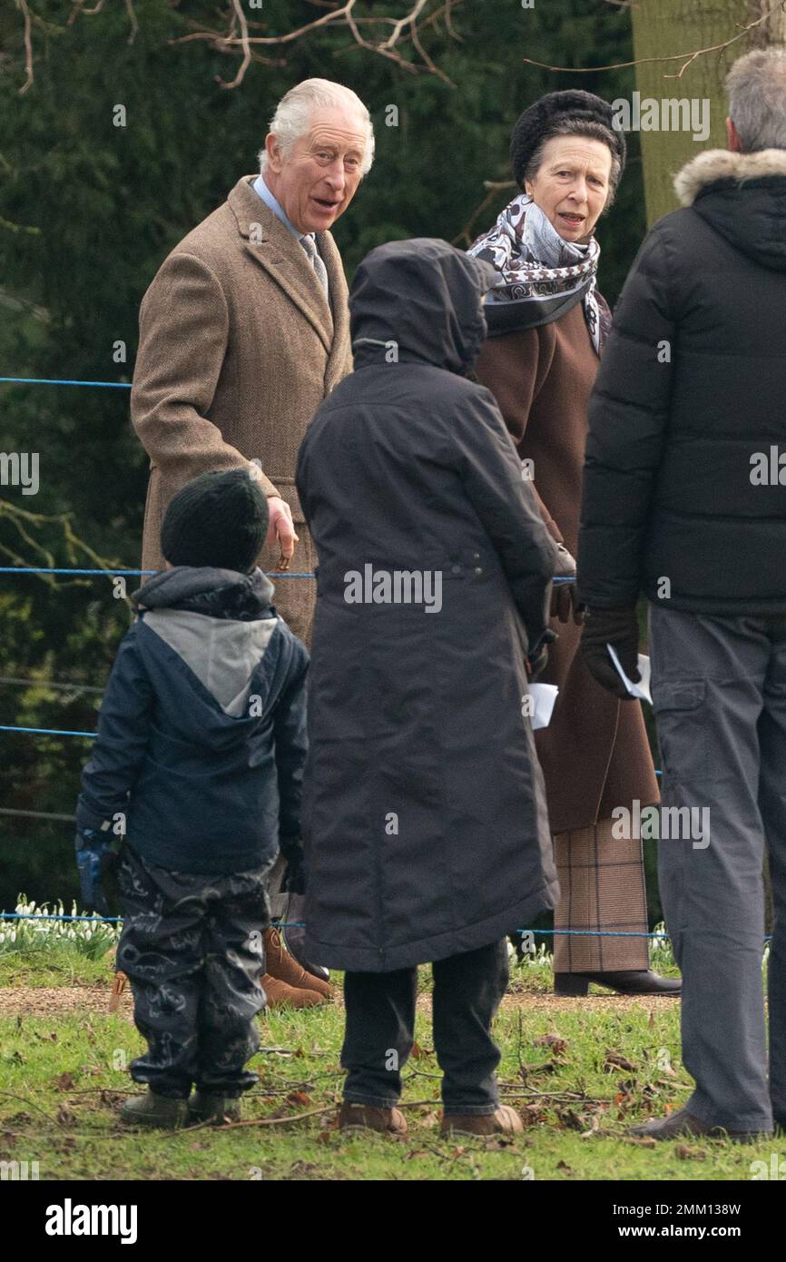 King Charles III and the Princess Royal arrive to attend a church ...