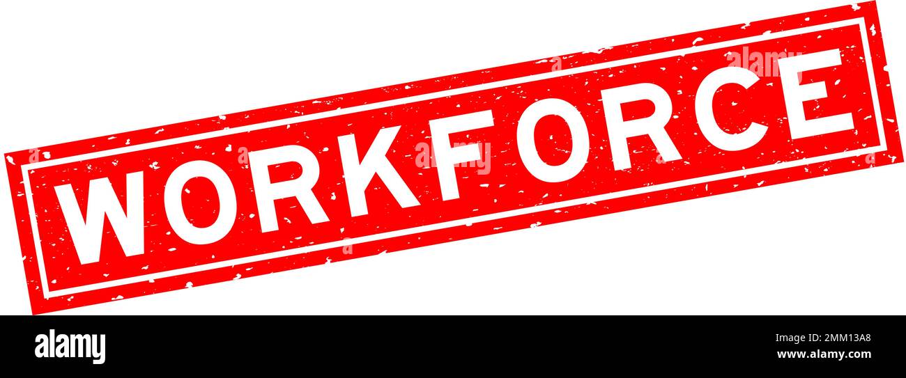 Grunge red workforce word square rubber seal stamp on white background ...