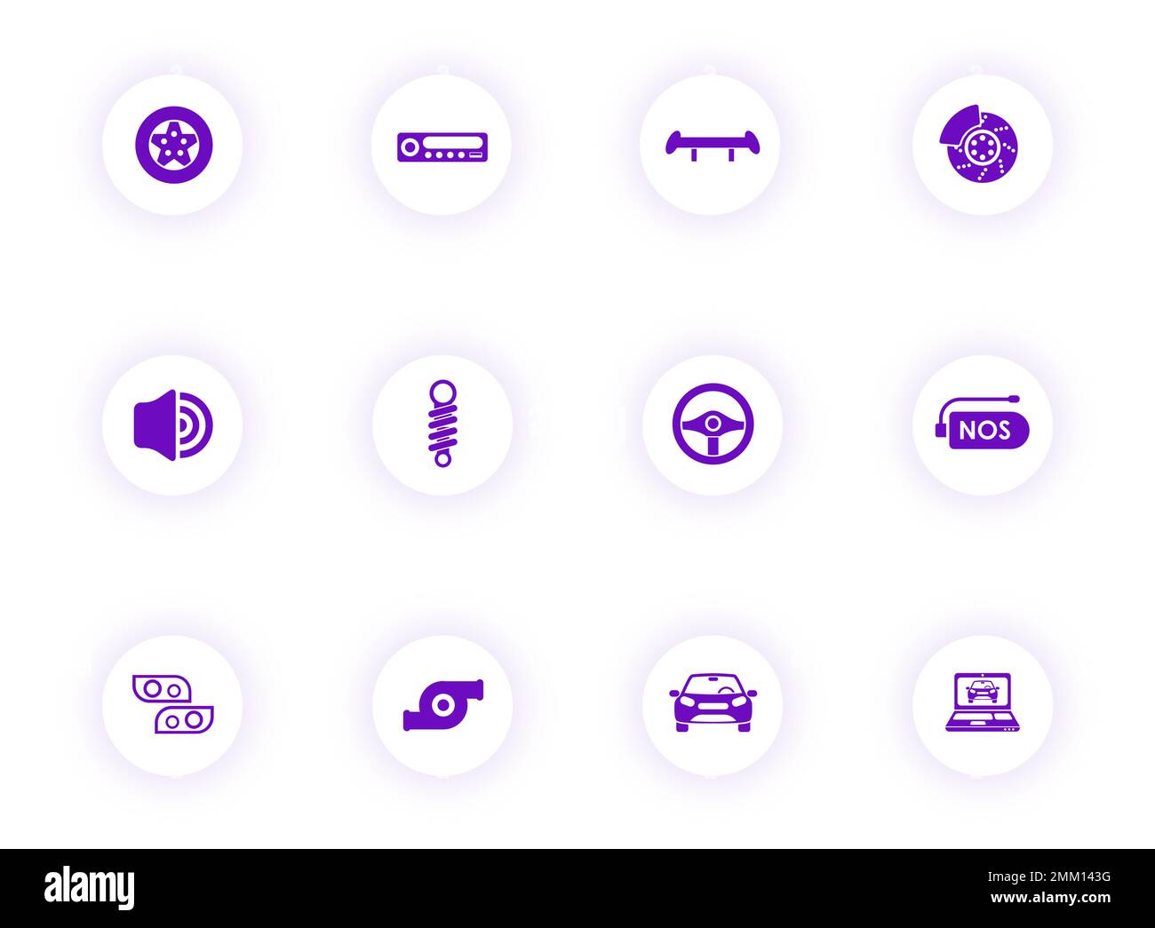 auto tuning purple color vector icons on light round buttons Stock ...