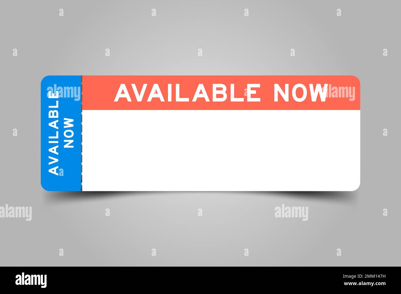 Blue and orange color ticket with word available now and white copy ...