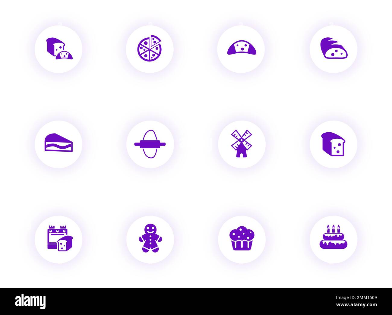 bakery purple color vector icons on light round buttons Stock Vector ...
