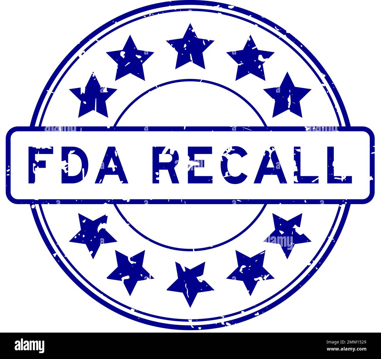 Grunge blue FDA recall word with star icon round rubber seal stamp on ...
