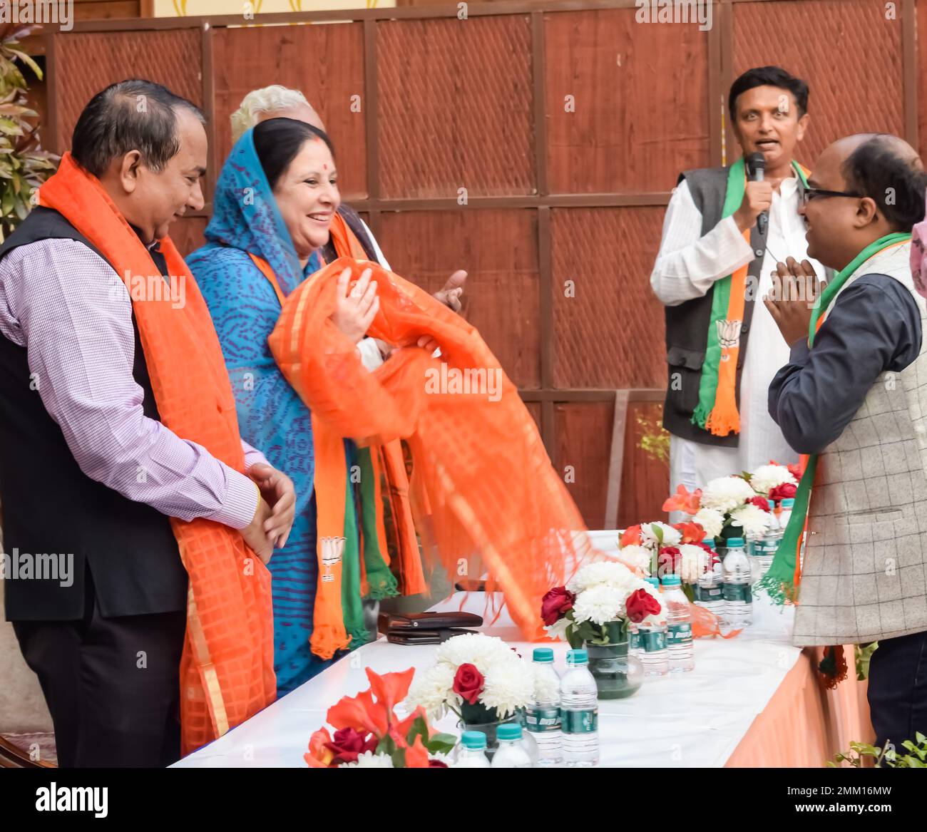 Delhi, India, December 02 2022 -Bharatiya Janata Party (BJP) supporter ...
