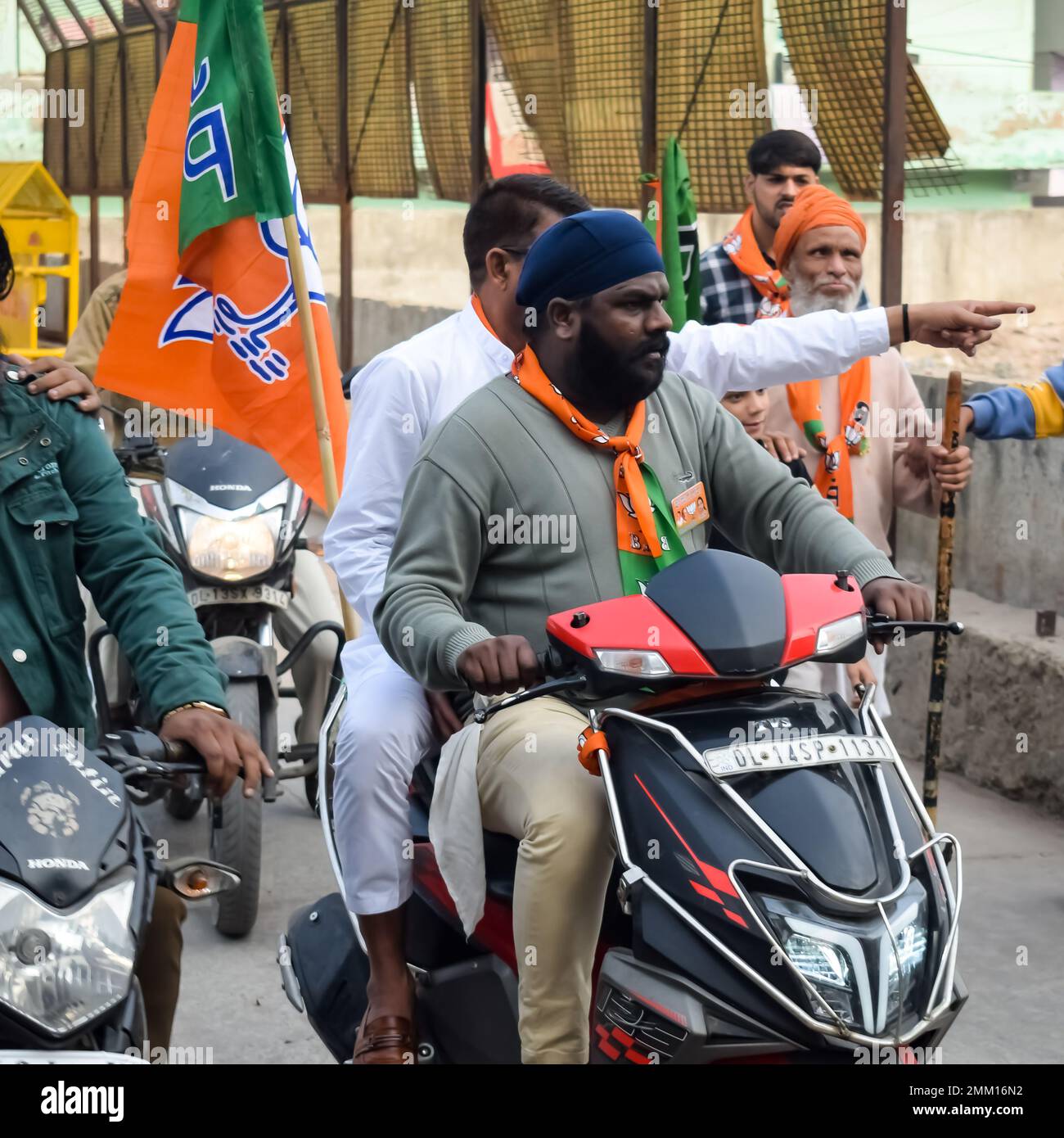 Delhi, India, December 02 2022 -Bharatiya Janata Party (BJP) supporter ...
