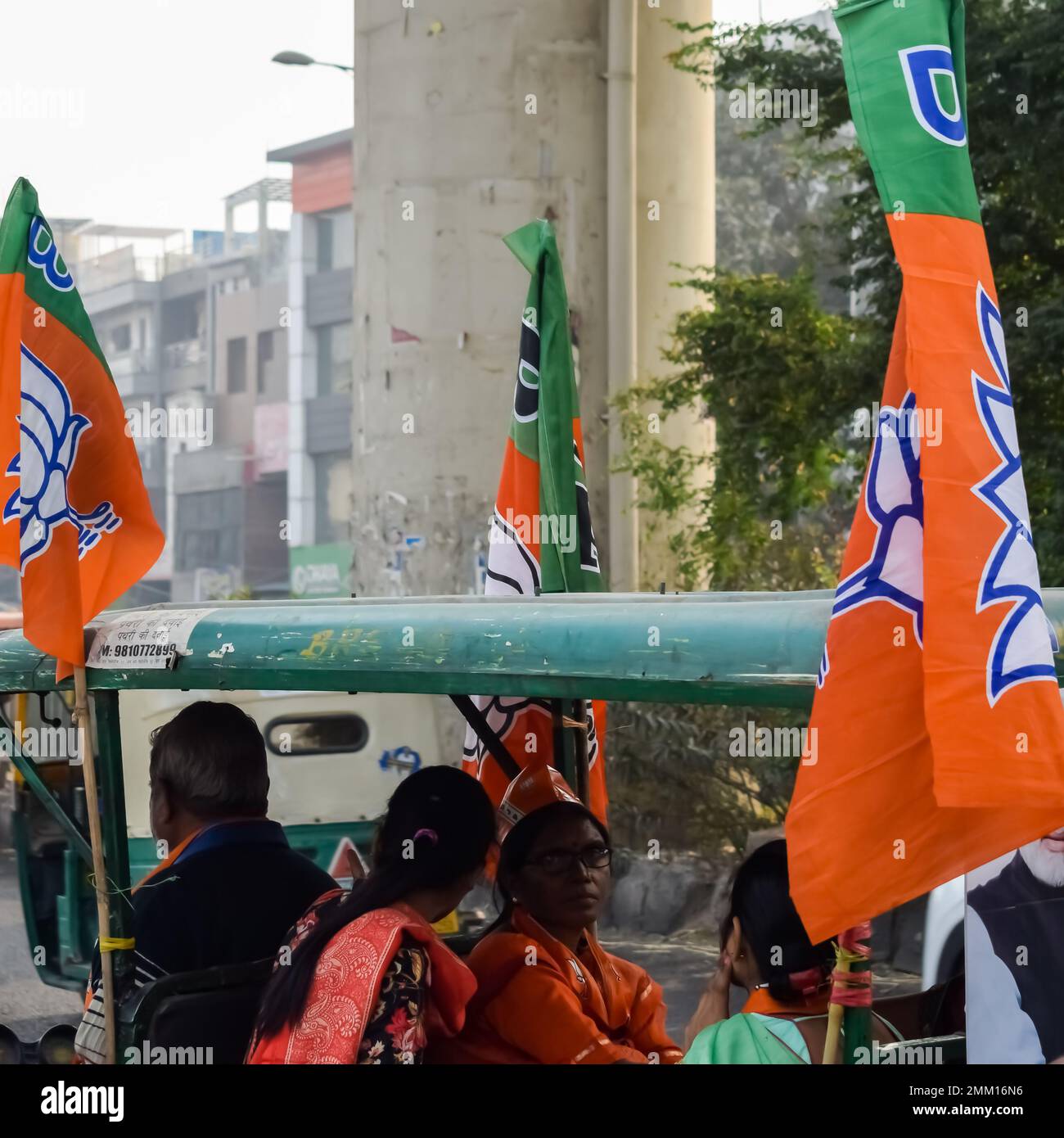Delhi, India, December 02 2022 -Bharatiya Janata Party (BJP) supporter ...