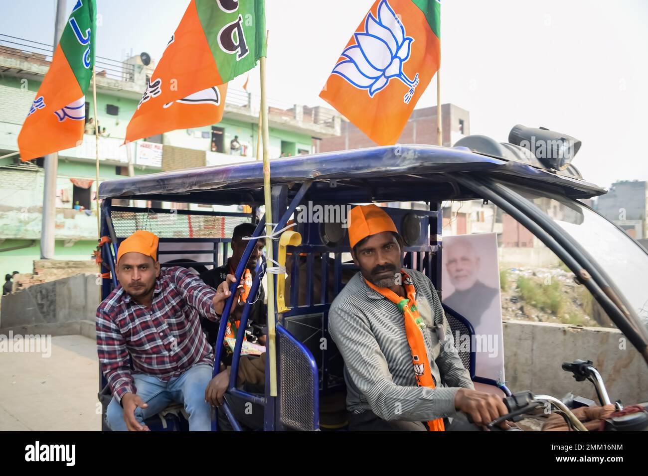 Delhi, India, December 02 2022 -Bharatiya Janata Party (BJP) supporter ...