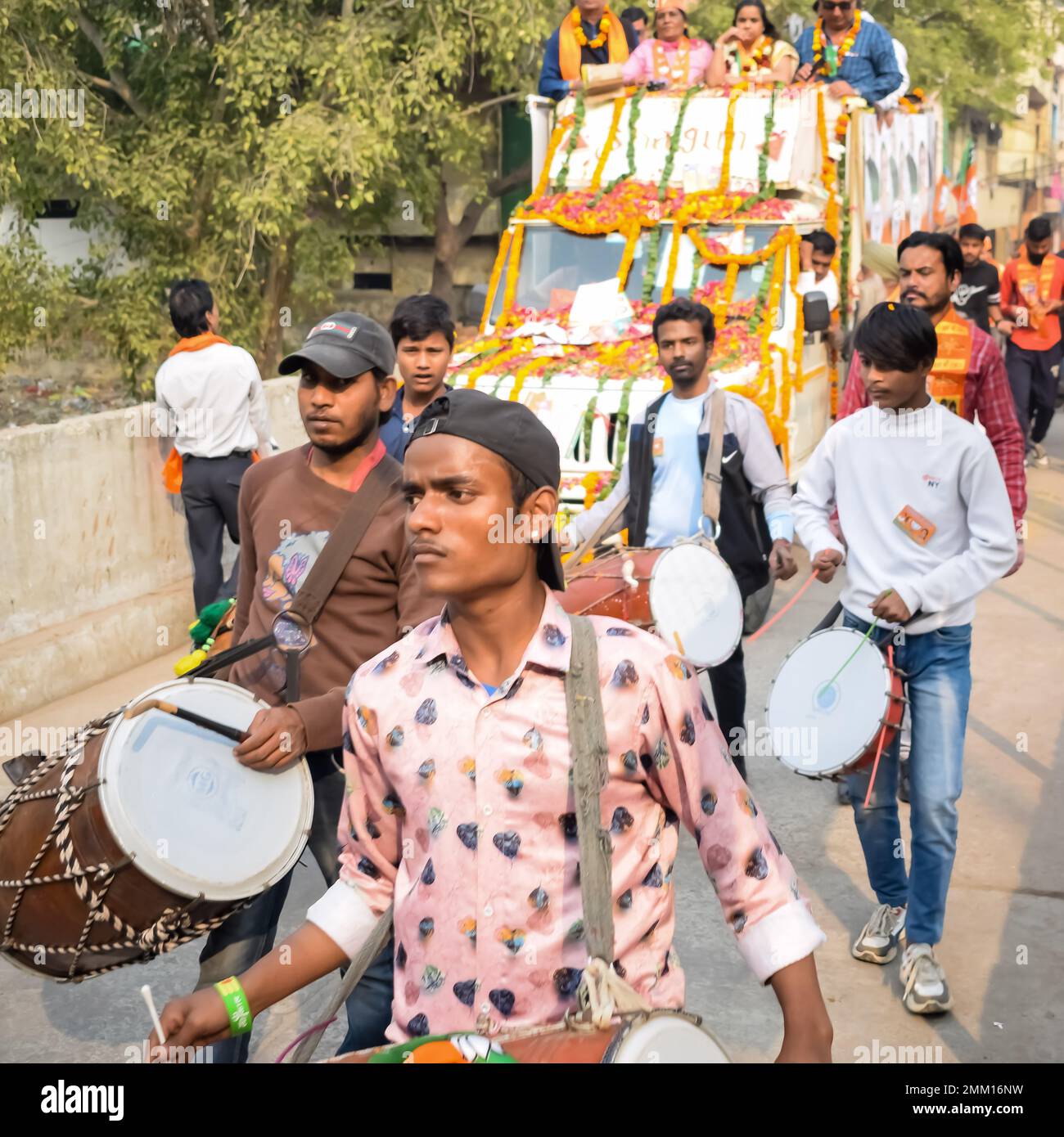 Delhi, India, December 02 2022 -Bharatiya Janata Party (BJP) supporter ...