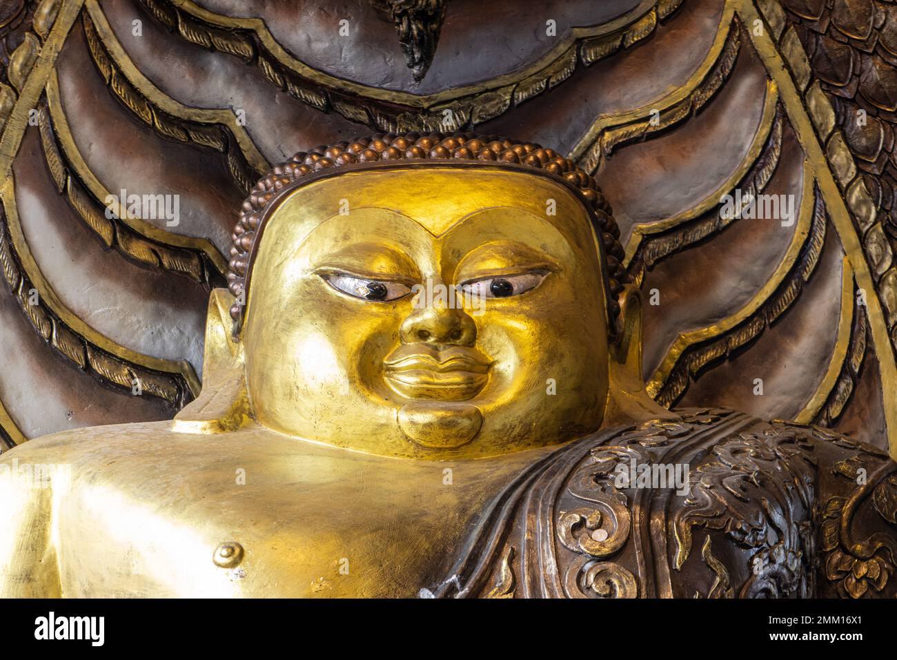 Buddha sitting under the protection of The Naga in a Buddhist temple ...