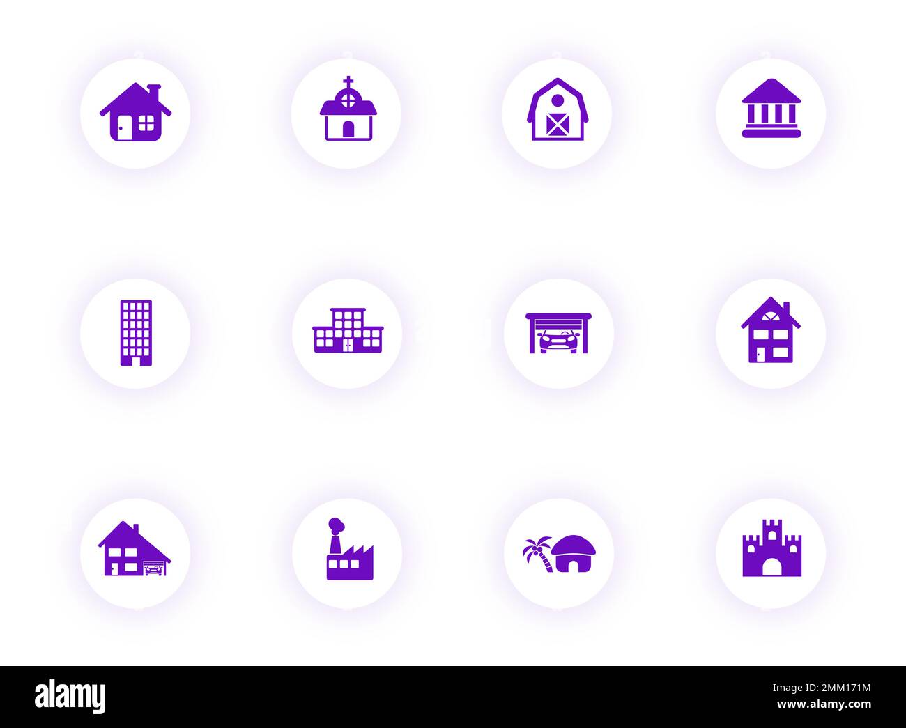 buildings purple color vector icons on light round buttons Stock Vector ...
