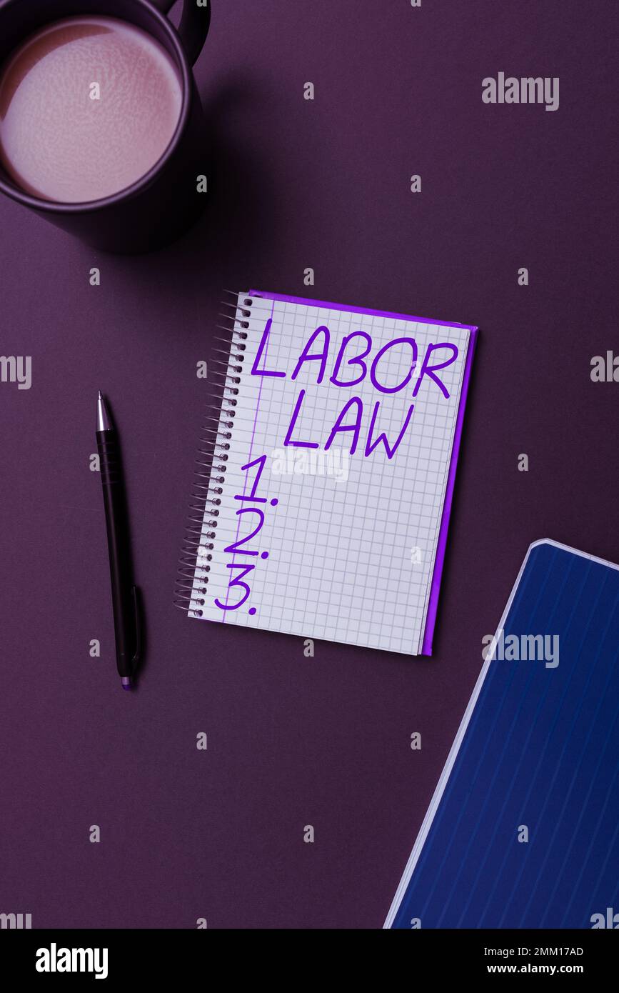 Text sign showing Labor Law. Business approach rules relating to rights ...